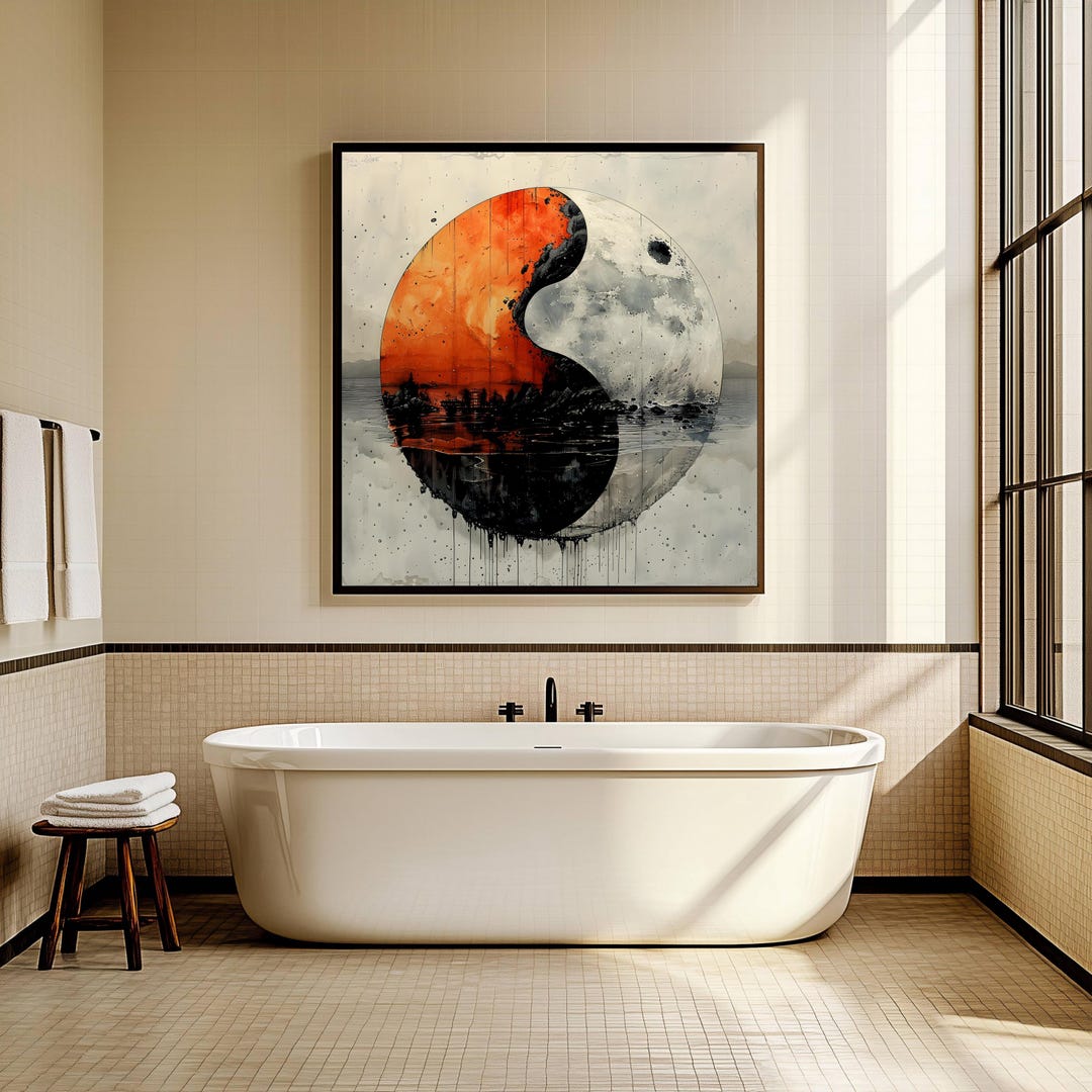Yin Yang Moon and Fire Digital Wall Art | Balance Printable Art | Zen ...