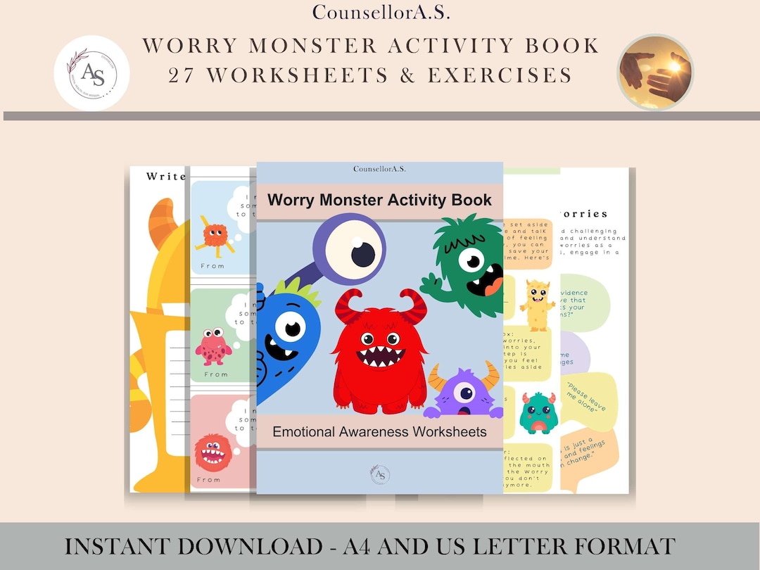 Worry Monster Activity Book | Anxiety Worksheets for Kids | Therapy ...