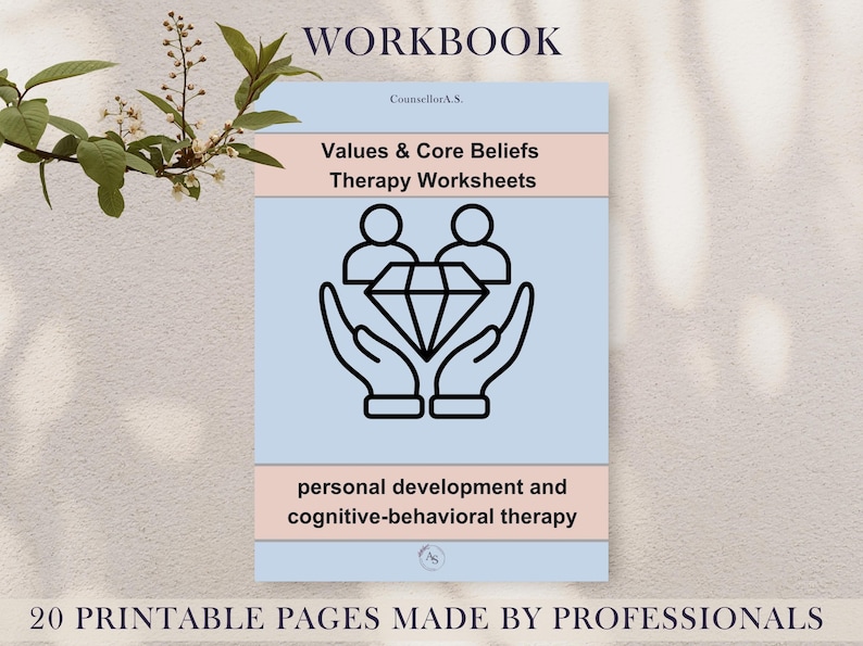 Values and Core Beliefs Therapy Worksheets | CBT Printable Workbook ...