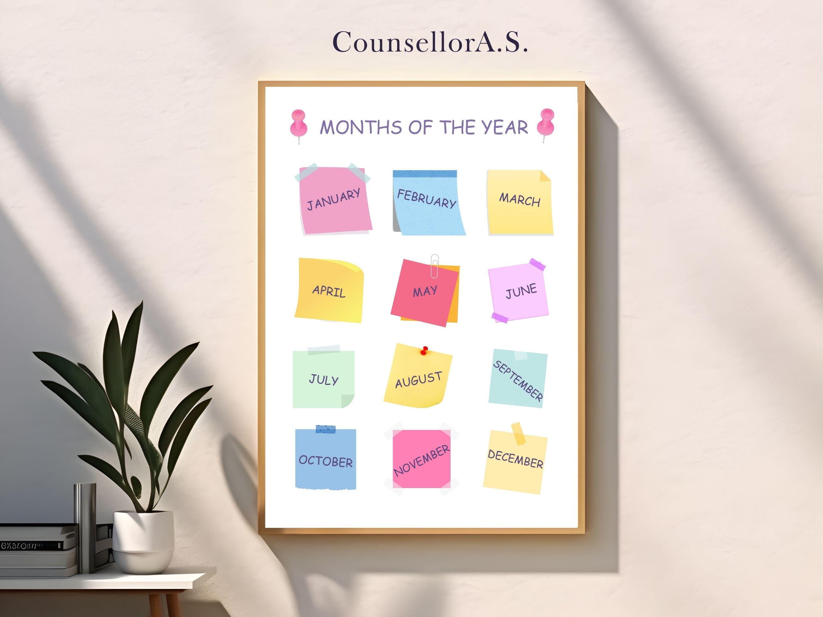 Months of the Year Educational Poster for Children, PRINTABLE Wall Art ...