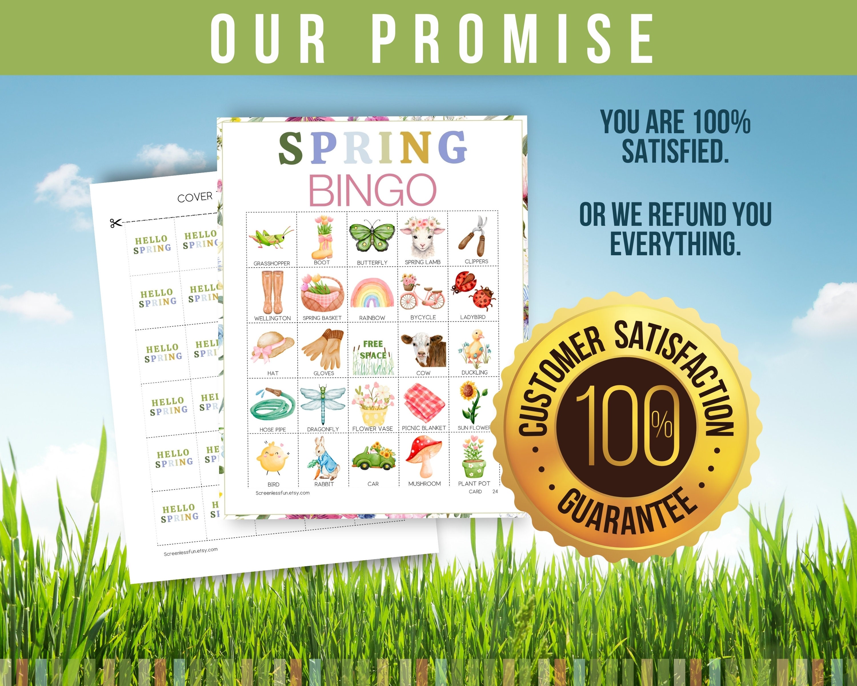 75 Bingo Cards Spring Printable Game, Bingo Kids Party Classroom ...