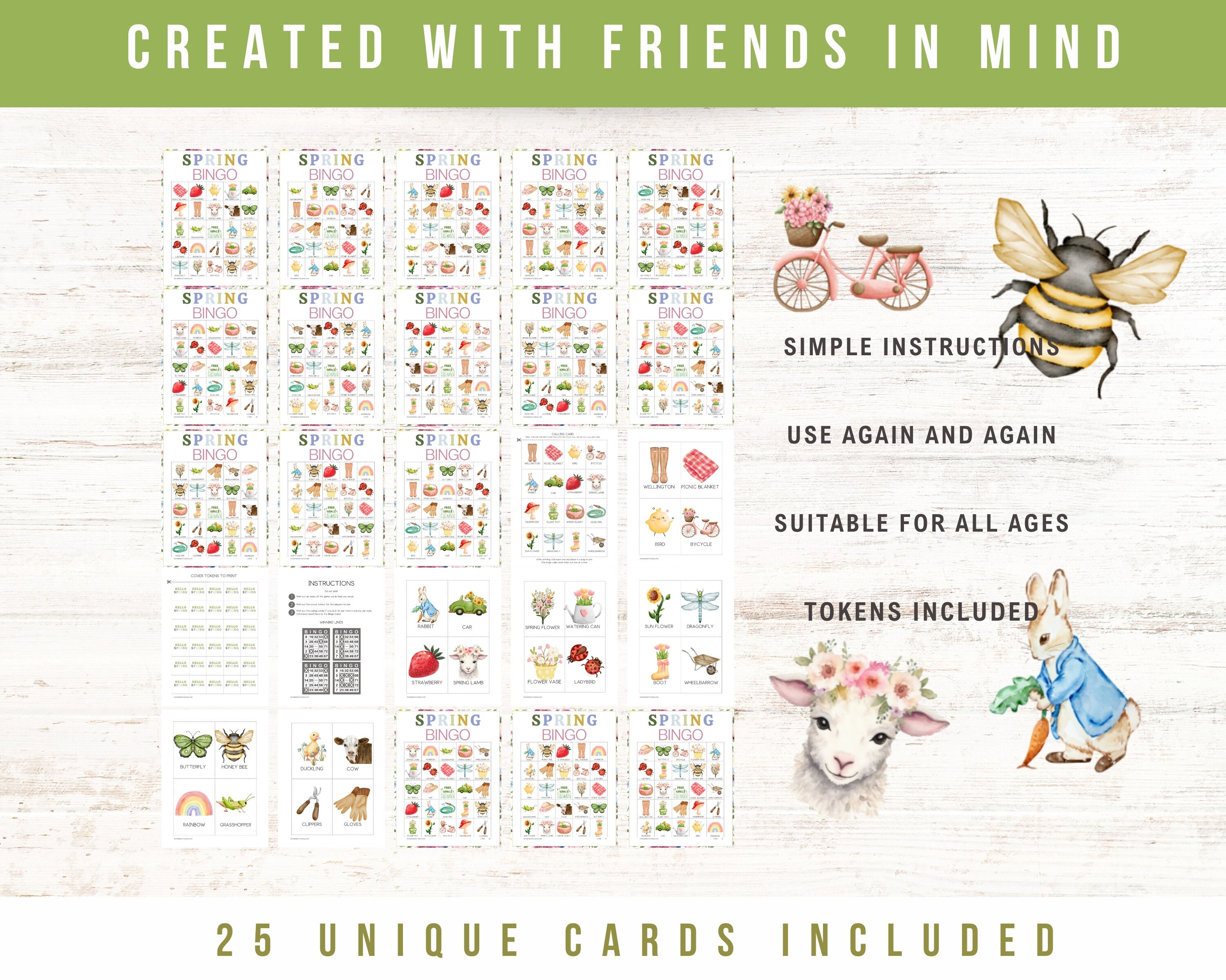 25 Spring Bingo Printable Game Cards, Birthday Games for Spring, Large ...