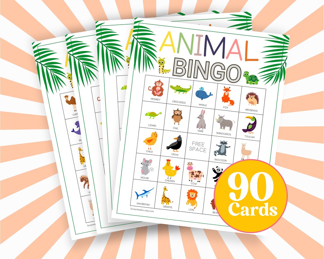 Animal Bingo Game Cards, 90 Animal Bingo Boards, Printable Animal Bingo ...
