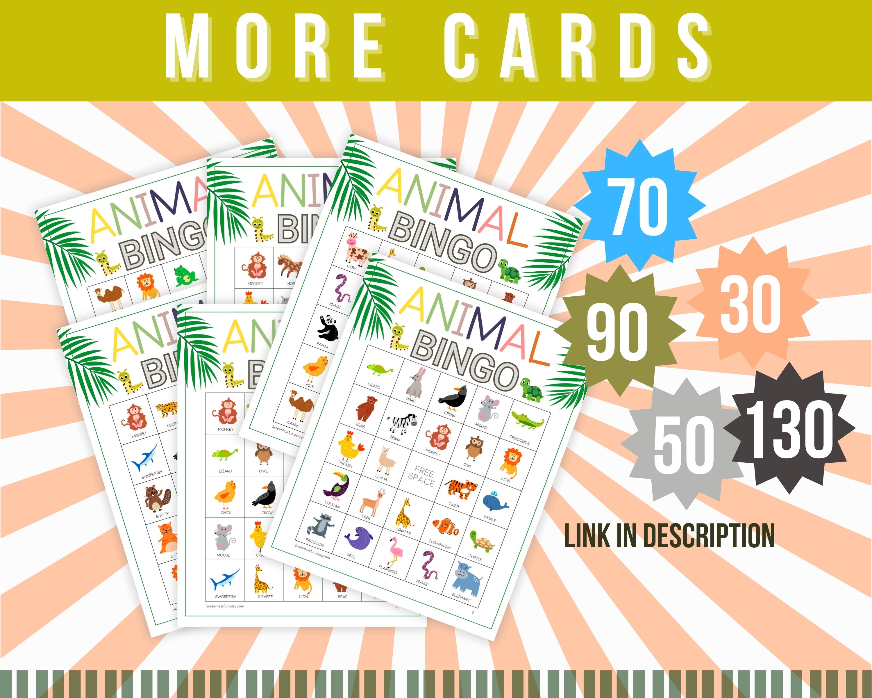 30 Animal Bingo for Kids, Safari Baby Bingo Game, Zoo Activity Family ...