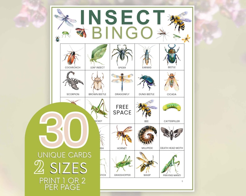 Insect Bingo Birthday Party Game, Printable Animal Kids Activity, Bug ...