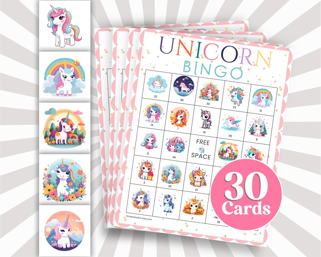Unicorn Party Bingo Game: Kids & Adults Birthday, Baby Shower (digital ...