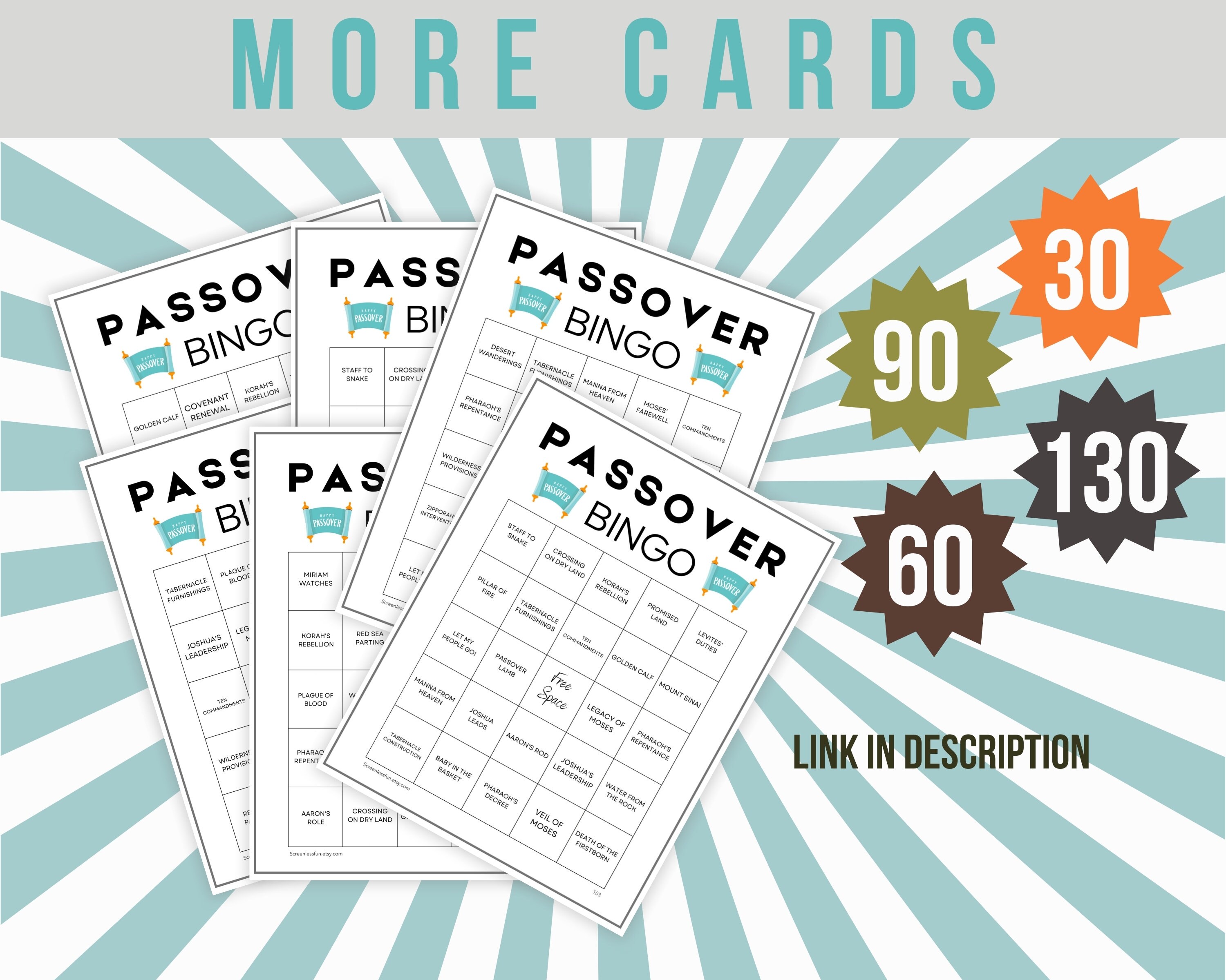 Passover Religious Bingo Game Cards, Sunday School Bible Bingo Boards ...