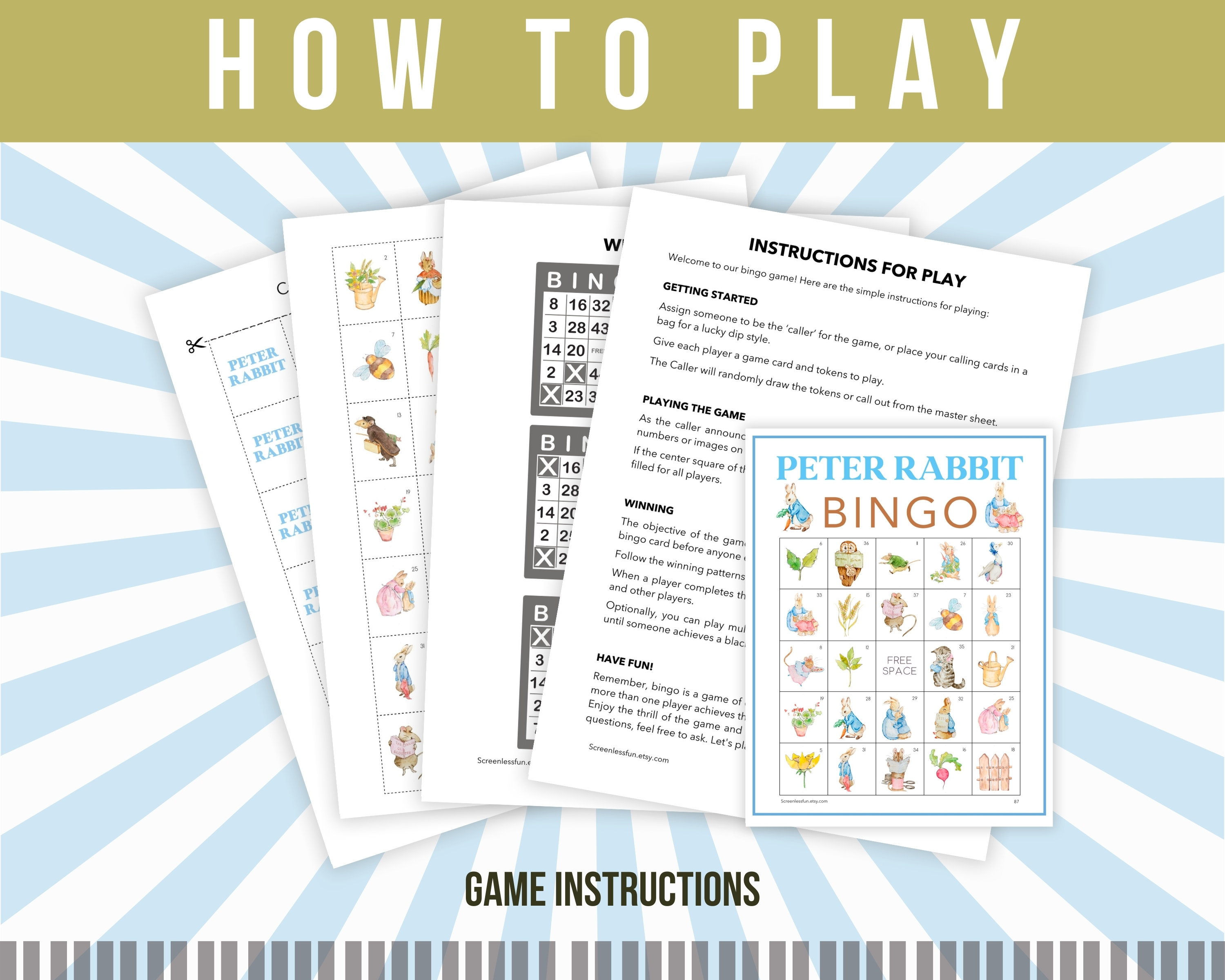 Peter Rabbit Baby Shower Bingo Game, Rustic Bunny Bundle, Boy Baby ...