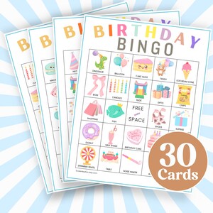 Birthday Bingo, 30 Bingo Cards, Printable Activities for Families ...