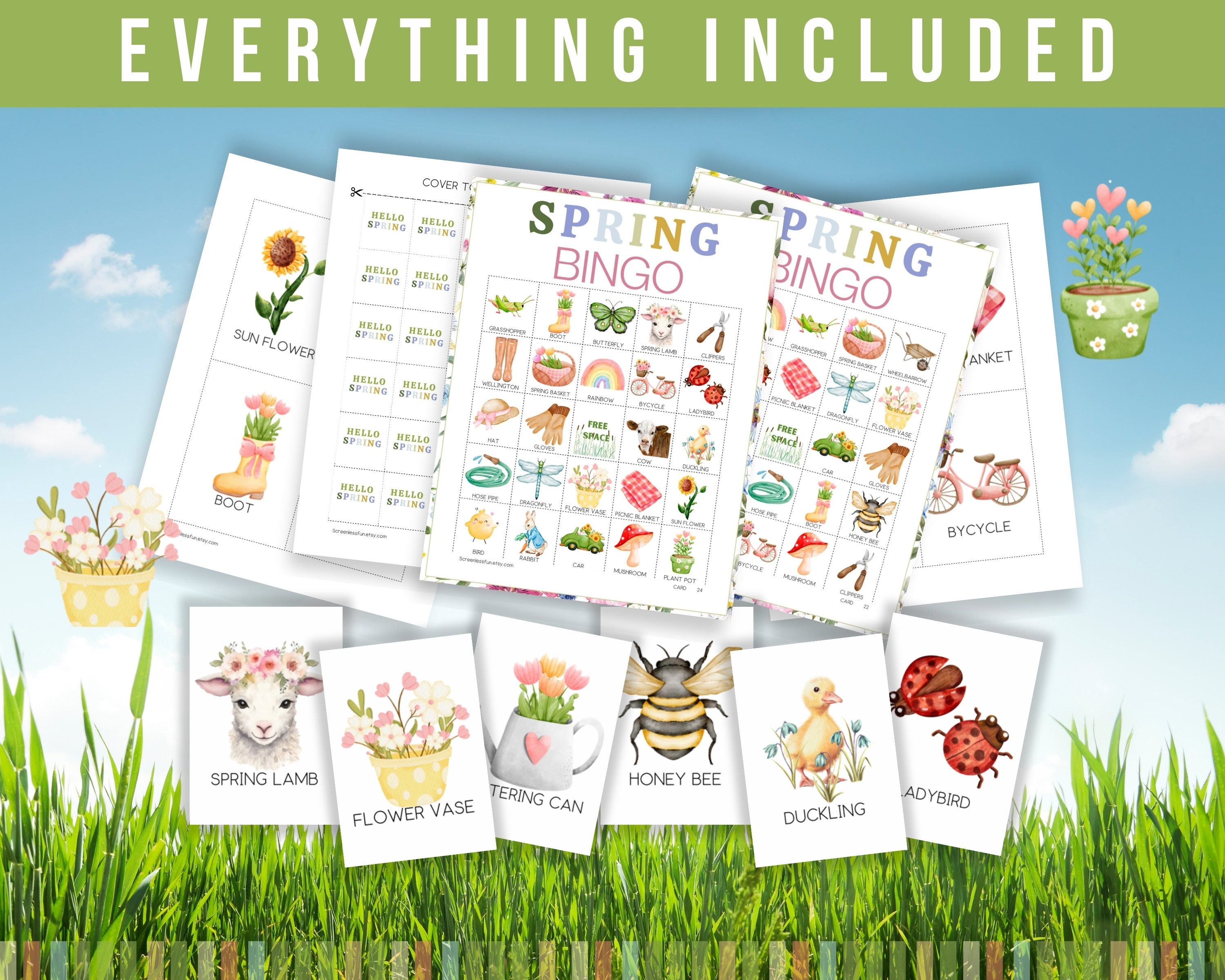 75 Bingo Cards Spring Printable Game, Bingo Kids Party Classroom ...