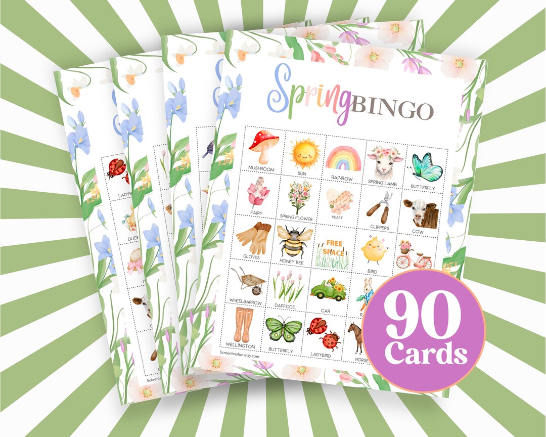 90 Bingo Cards for Spring, Spring Time Bingo for Kids, Printable Spring Bingo Cards, Springtime ...
