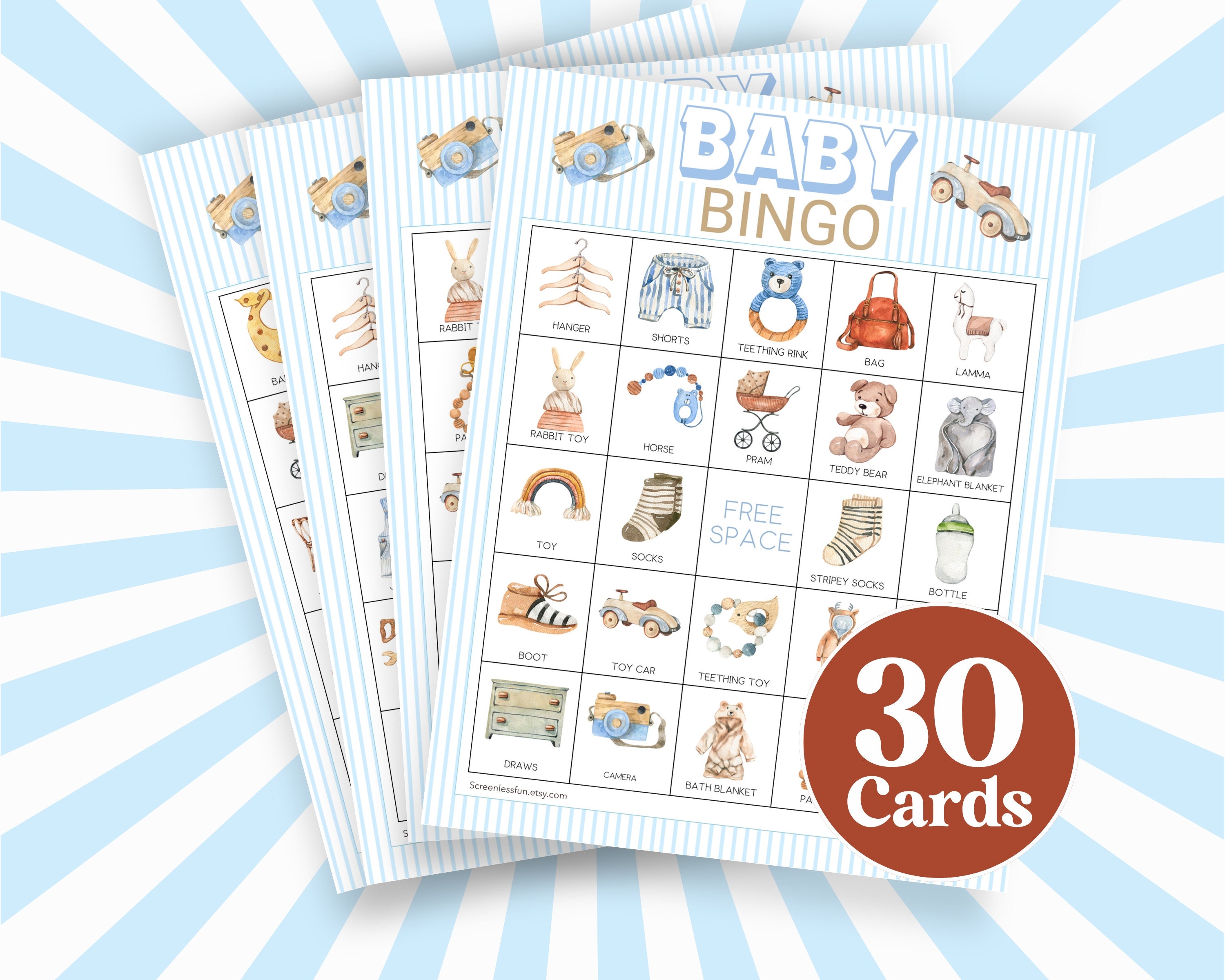 Printable Baby Boy Bingo Cards, Baby Shower Bingo Game, Boy Baby Blue ...