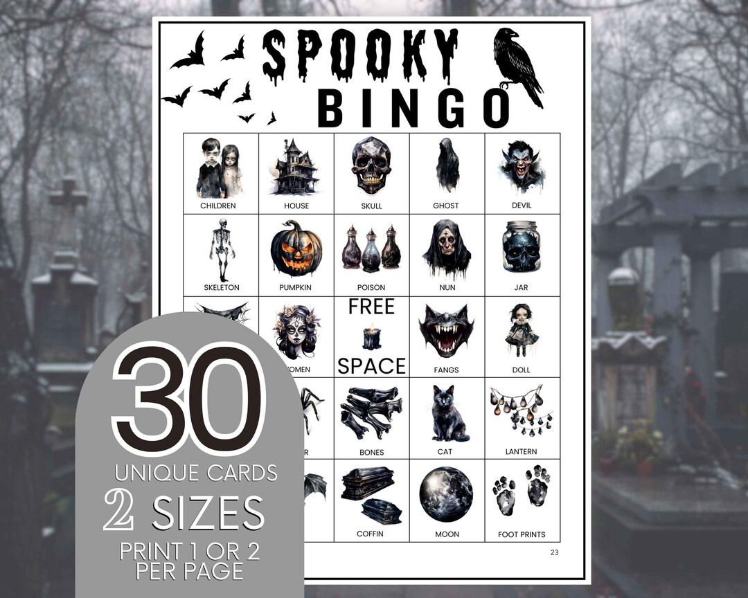 Halloween Bingo Cards, Spooky Party Game, Gothic Black Adult Game ...