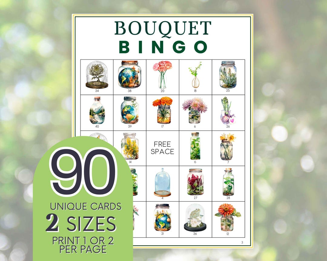 90 Flowers and Plants Bingo Printable Game, Bouquet Bingo Cards, Plant ...