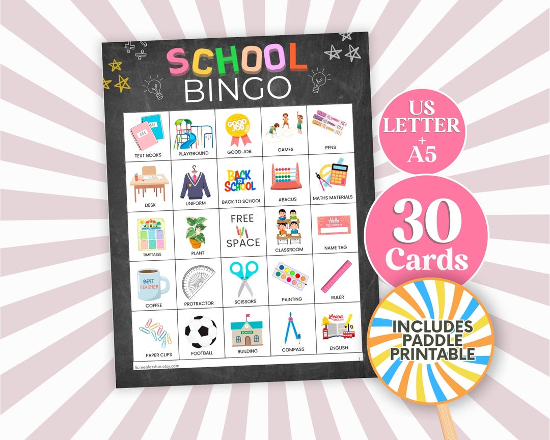 30 School Bingo Printable Card, Back to School Bingo Game, Education ...