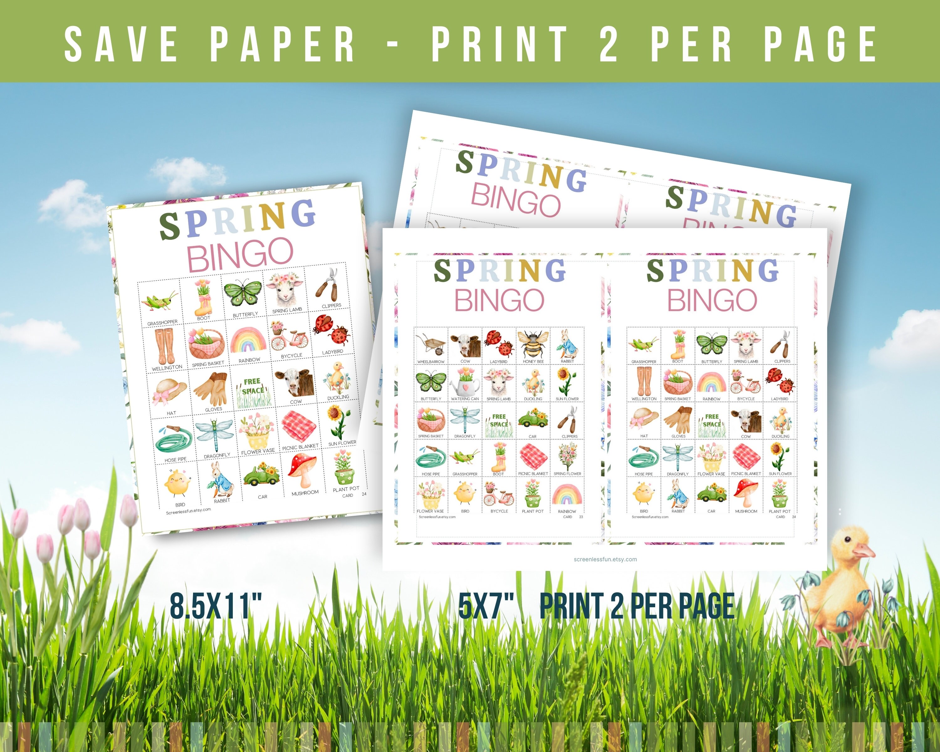 75 Bingo Cards Spring Printable Game, Bingo Kids Party Classroom ...