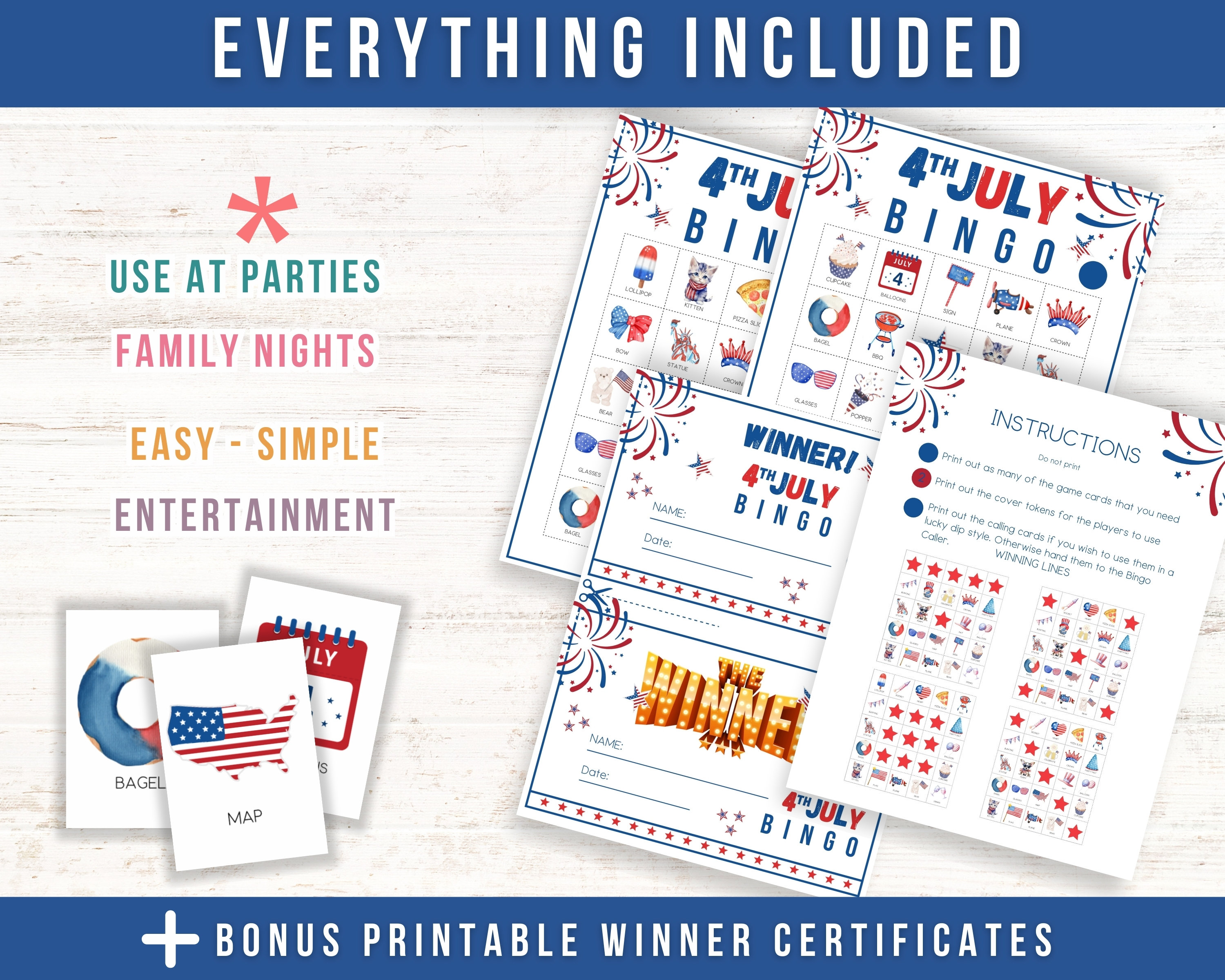 4th of July Bingo Game Printable, Independence Day Bingo, Patriotic ...