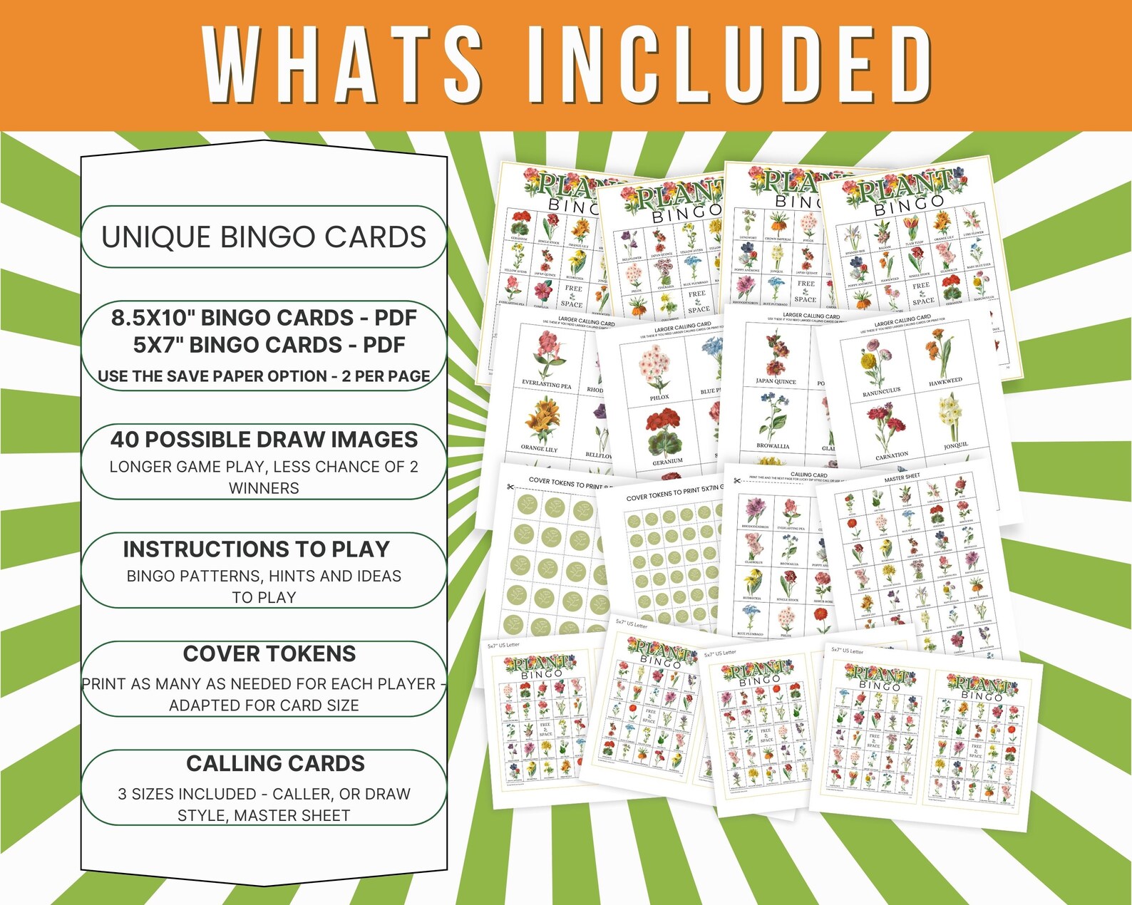 Plant Bingo Printable Cards, Botanical Flower Bingo Boards, Garden ...