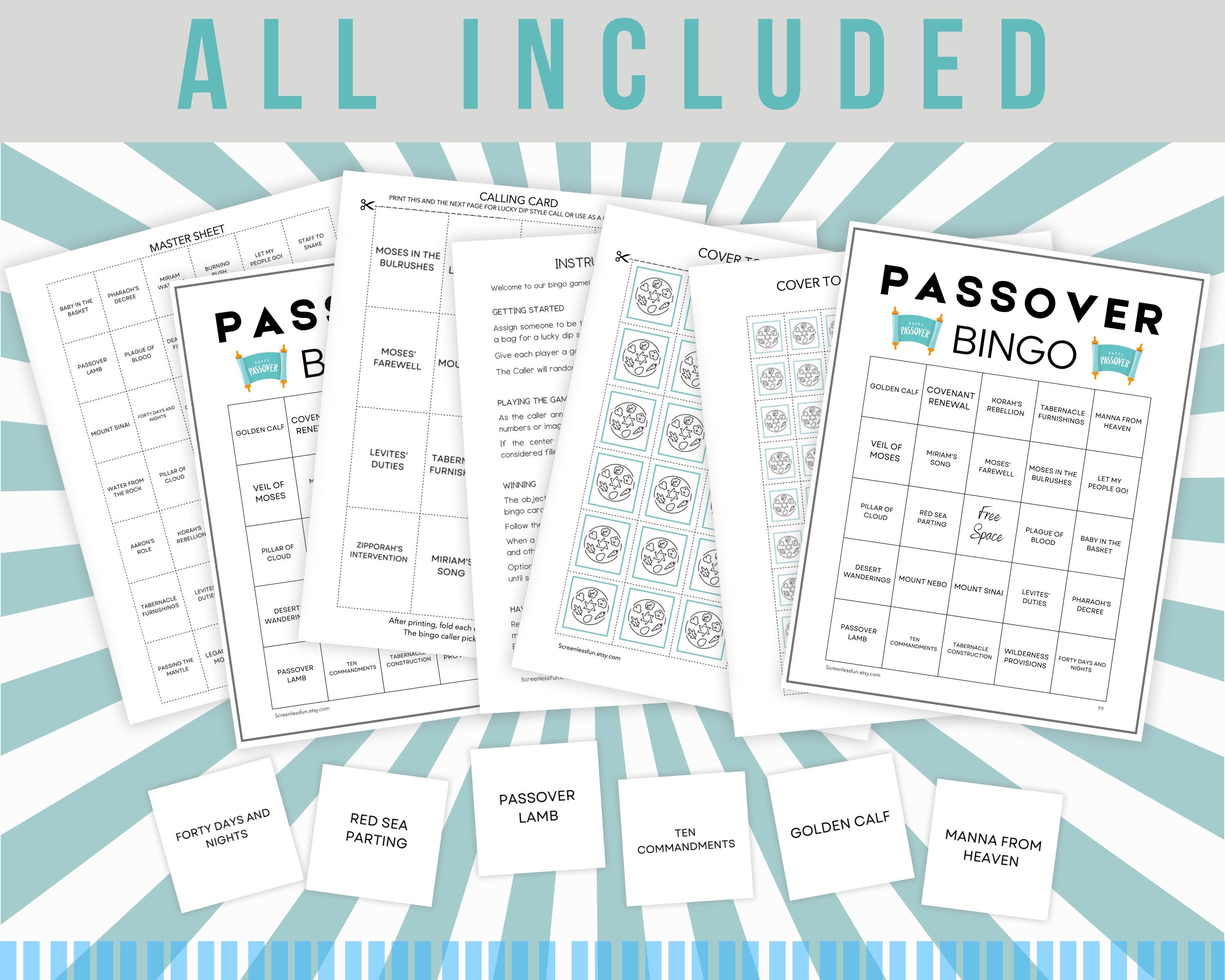 Passover Religious Bingo Game Cards, Sunday School Bible Bingo Boards ...