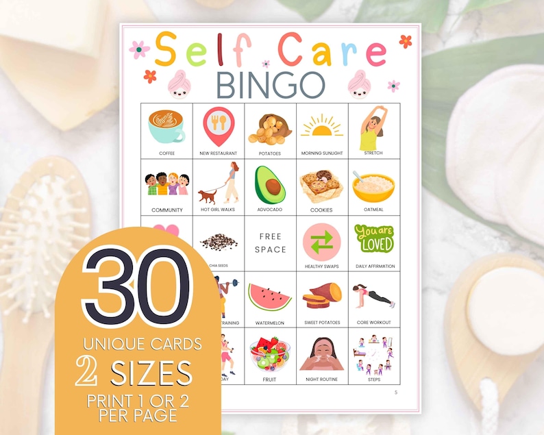 Self Care Bingo Printable Cards, Mental Health Bingo Board, Wellness ...