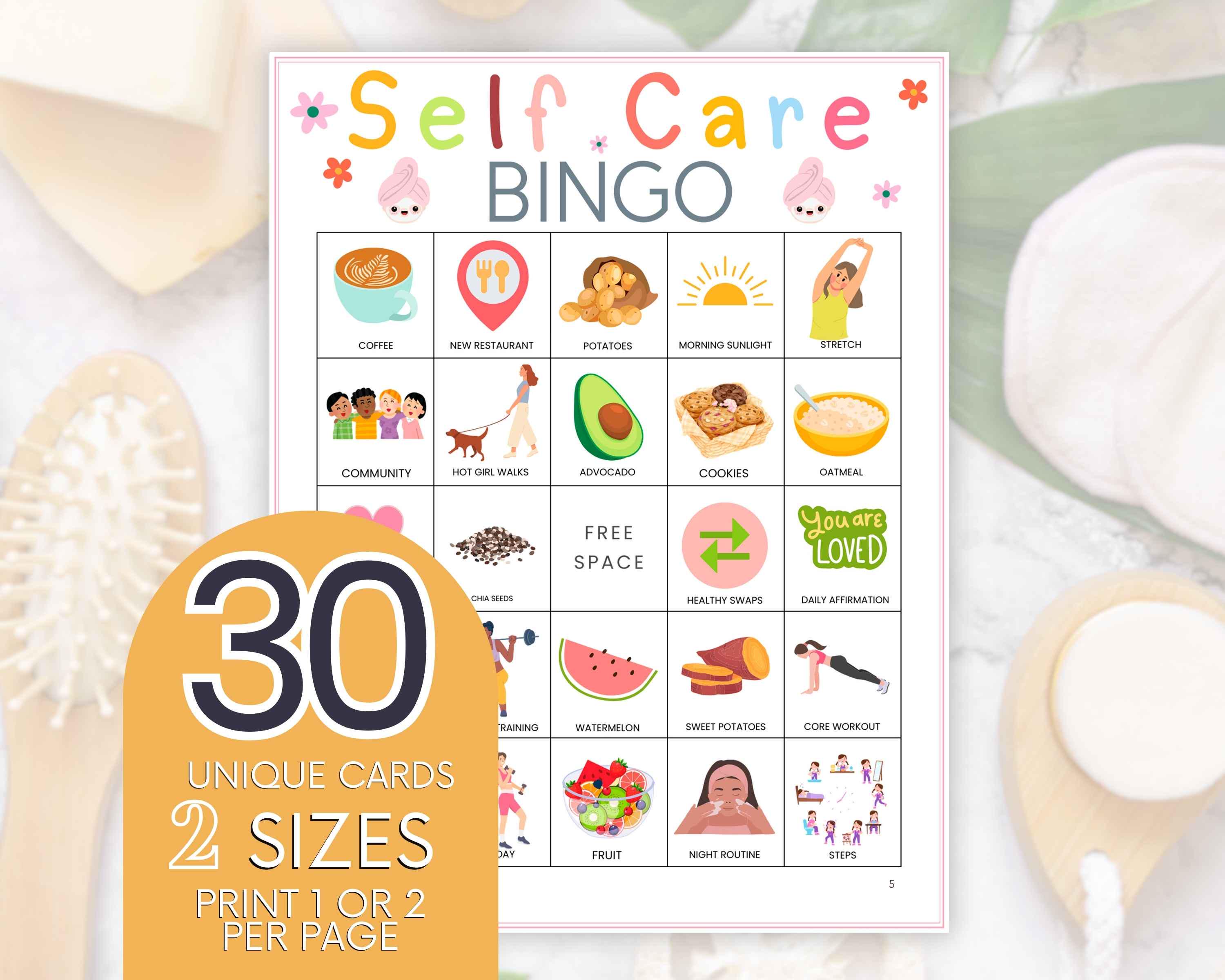 Self Care Bingo Printable Cards, Mental Health Bingo Board, Wellness ...