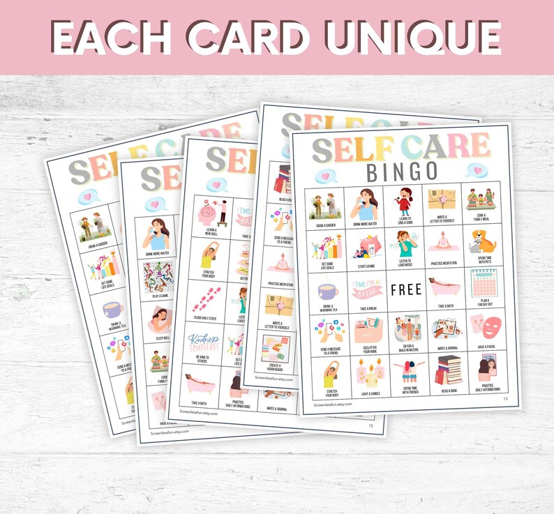 Self Care Bingo Game Printable, 90 Cards, Fun Relaxing Activity for ...