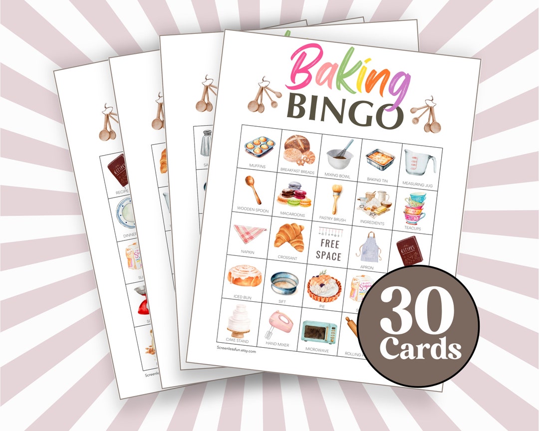 30 Cookery Themed Baking Bingo Cards, Food Themed Bingo Game, Cooking ...