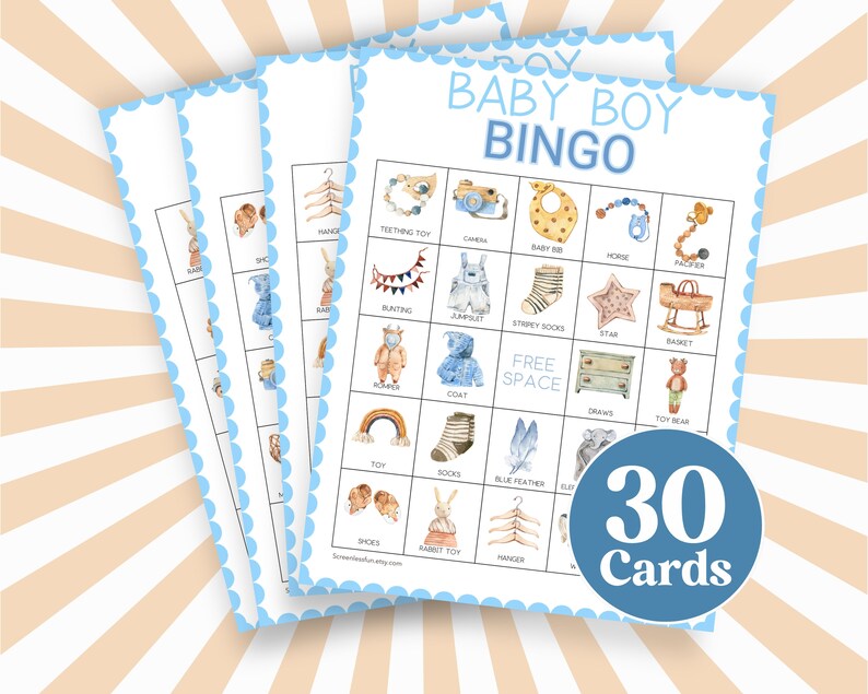Blue Baby Shower Bingo Cards Printable, DIY Baby Boy Bingo Cards ...