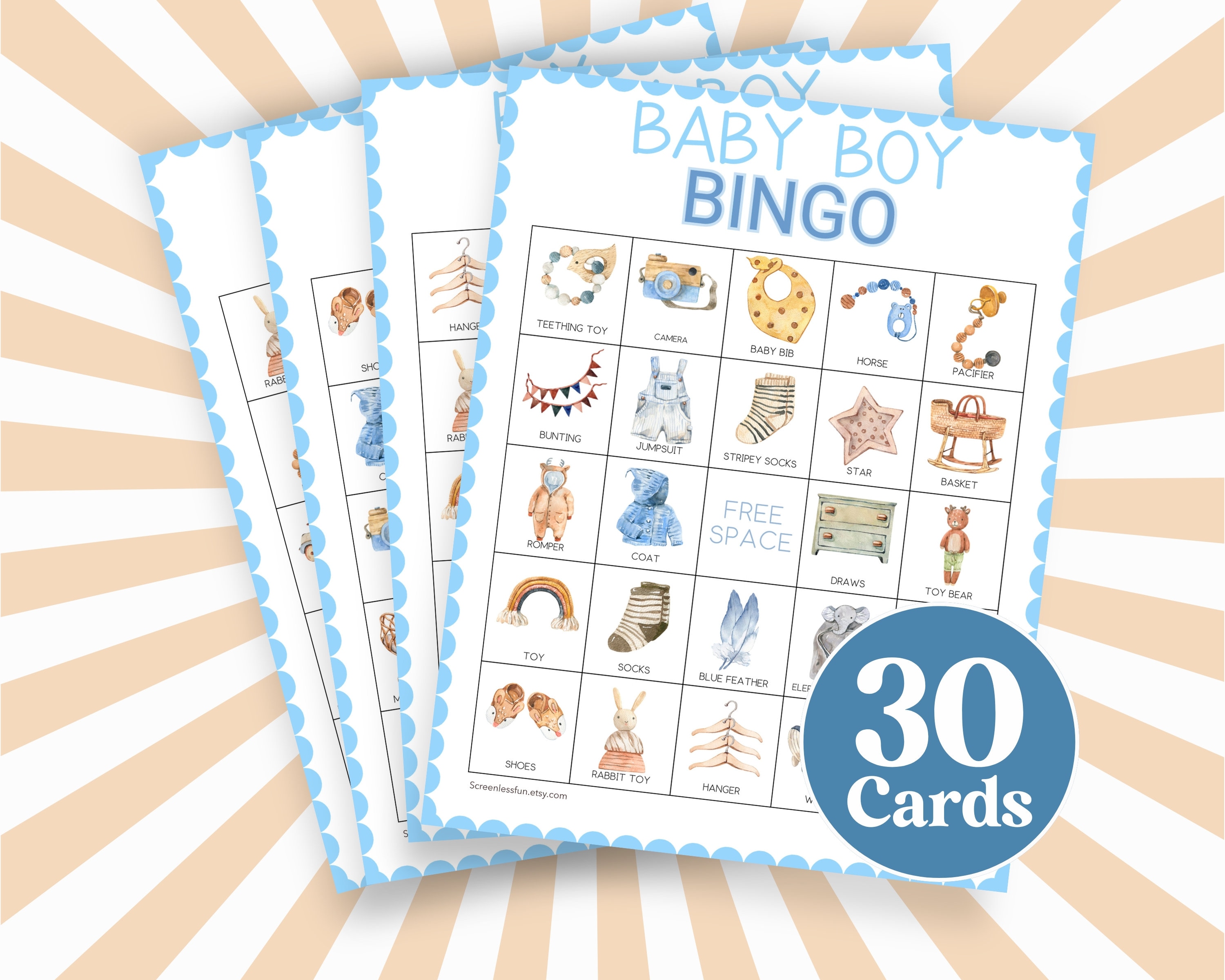 Blue Baby Shower Bingo Cards Printable, DIY Baby Boy Bingo Cards ...
