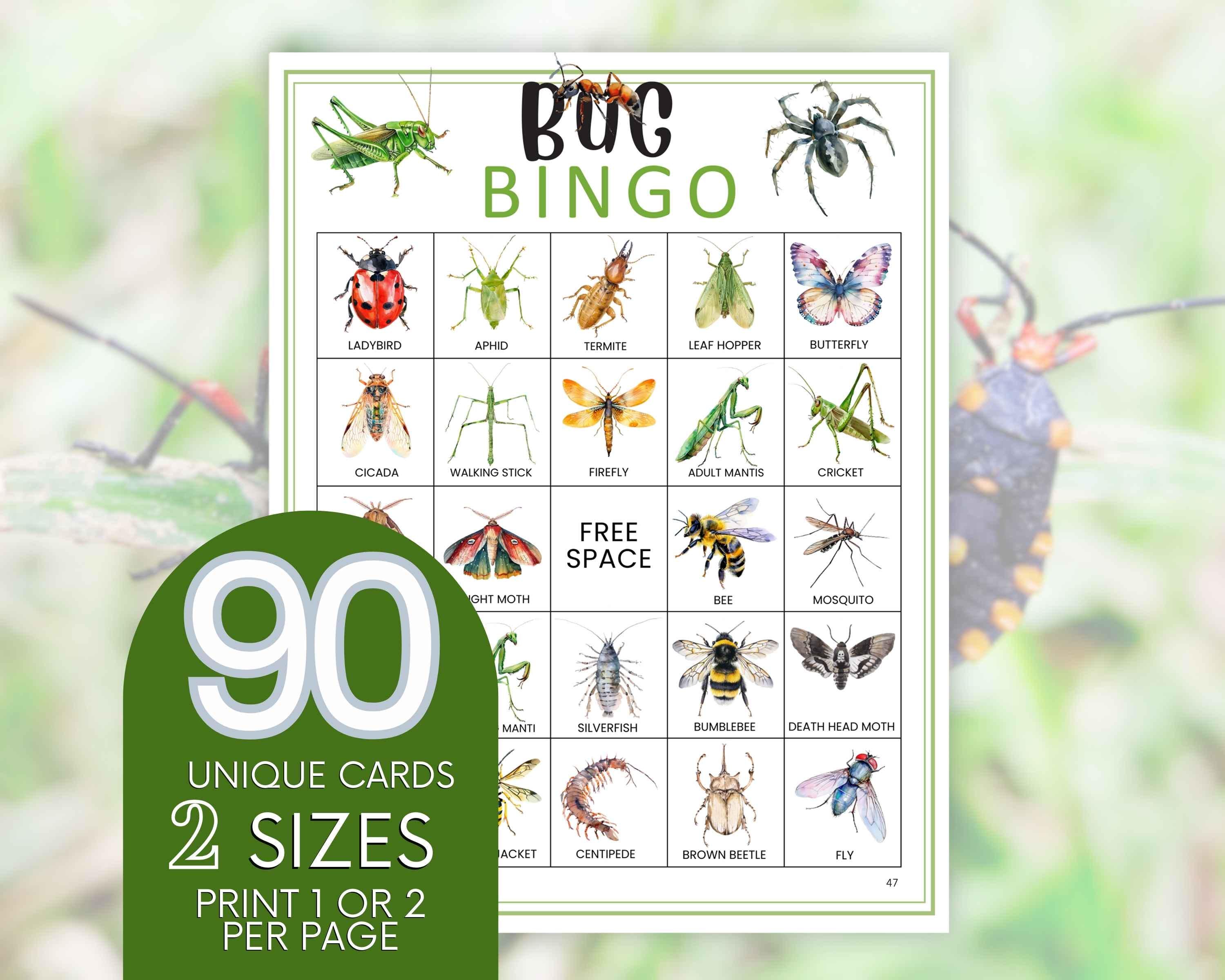 Bug Bingo Game: Insect Party, 90 Unique Cards (instant Download) - Etsy