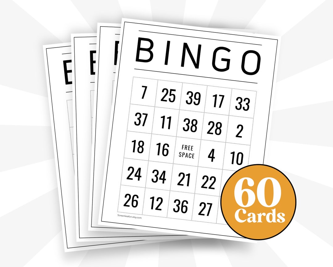60 Large Print Bingo Cards: Black and White Party Game (PDF) - Etsy