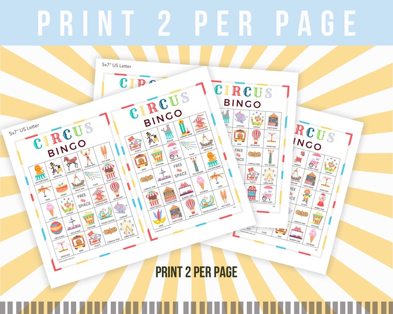 Circus Bingo Game: 90 Printable Boards, Carnival Party (digital ...