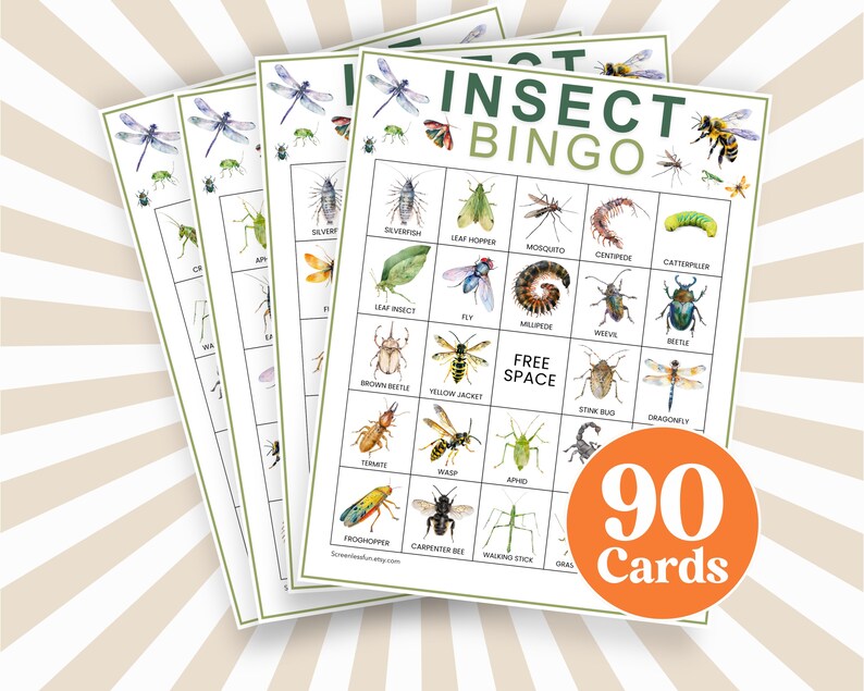 Insect Bingo Birthday Party Game: Printable Kids Animal Activity (PDF ...