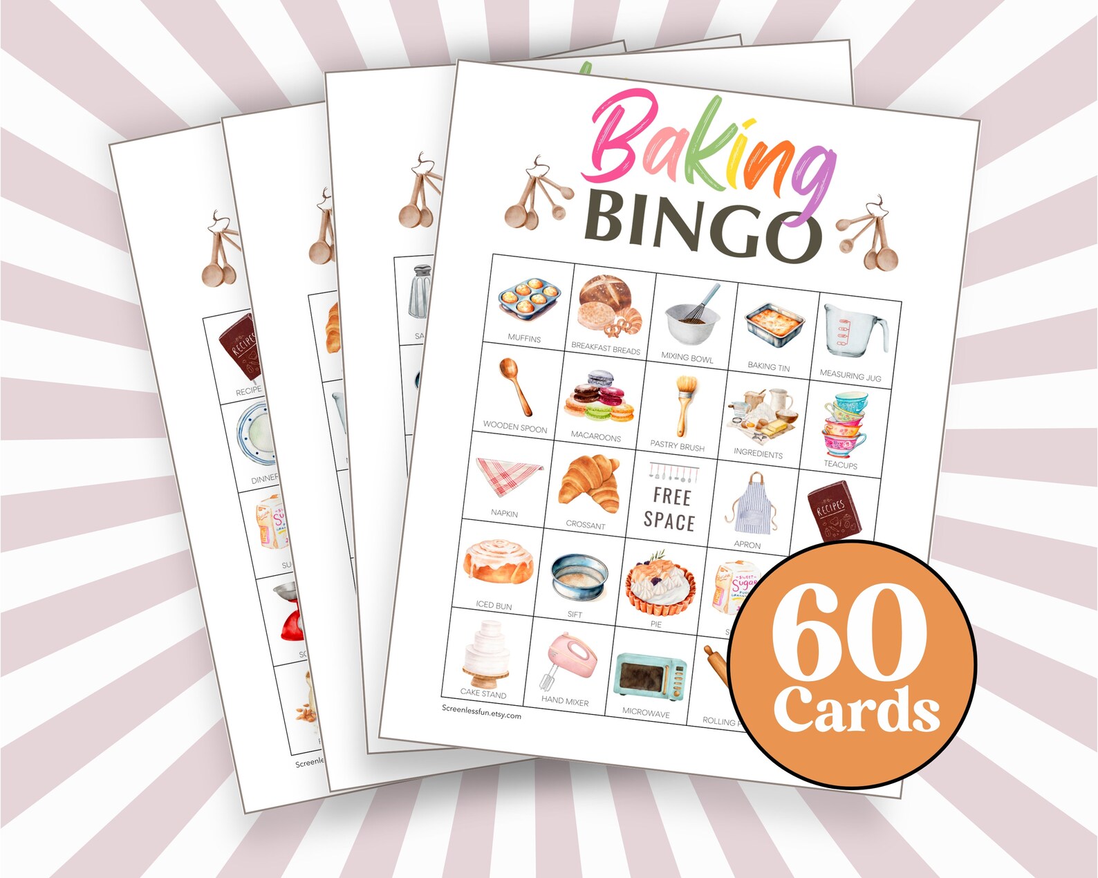 60 Printable Baking Bingo Boards, Baking Bingo Game Cards, Instant ...