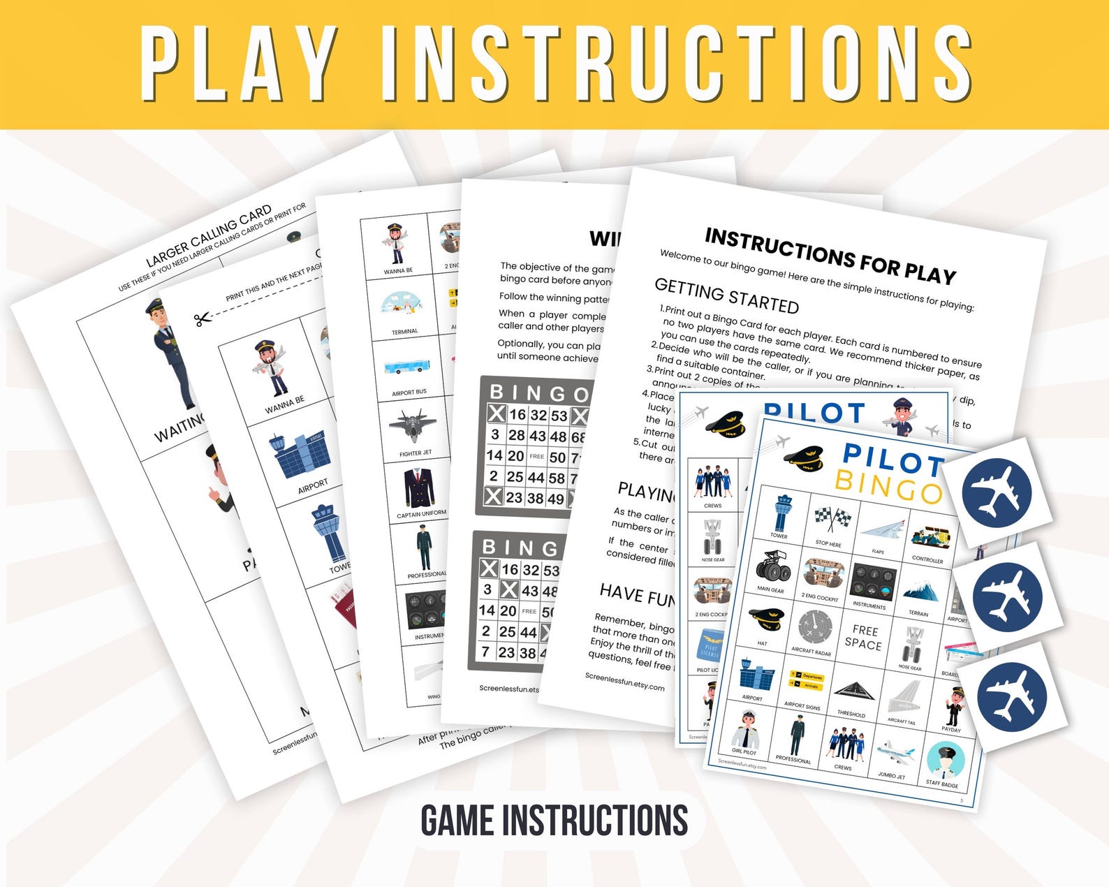 Pilot Bingo Game: Kids Aviation Birthday Party (printable) - Etsy