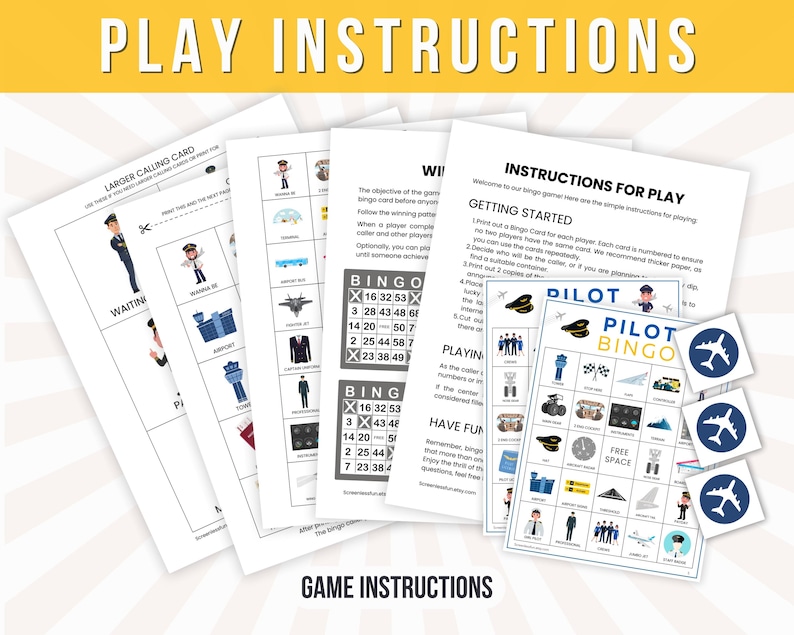 Pilot Bingo Cards, 90 Pilot Printable Party Game, Career Boy Birthday ...