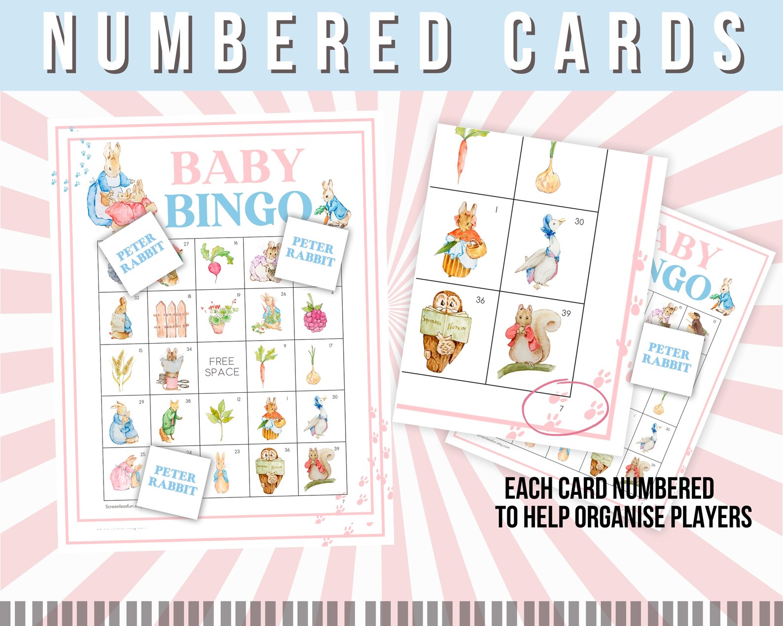 50 Peter Rabbit Party Bingo Game, Rabbit Baby Shower Spring Bingo Cards ...