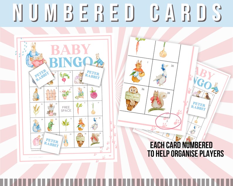 50 Peter Rabbit Party Bingo Game, Rabbit Baby Shower Spring Bingo Cards ...