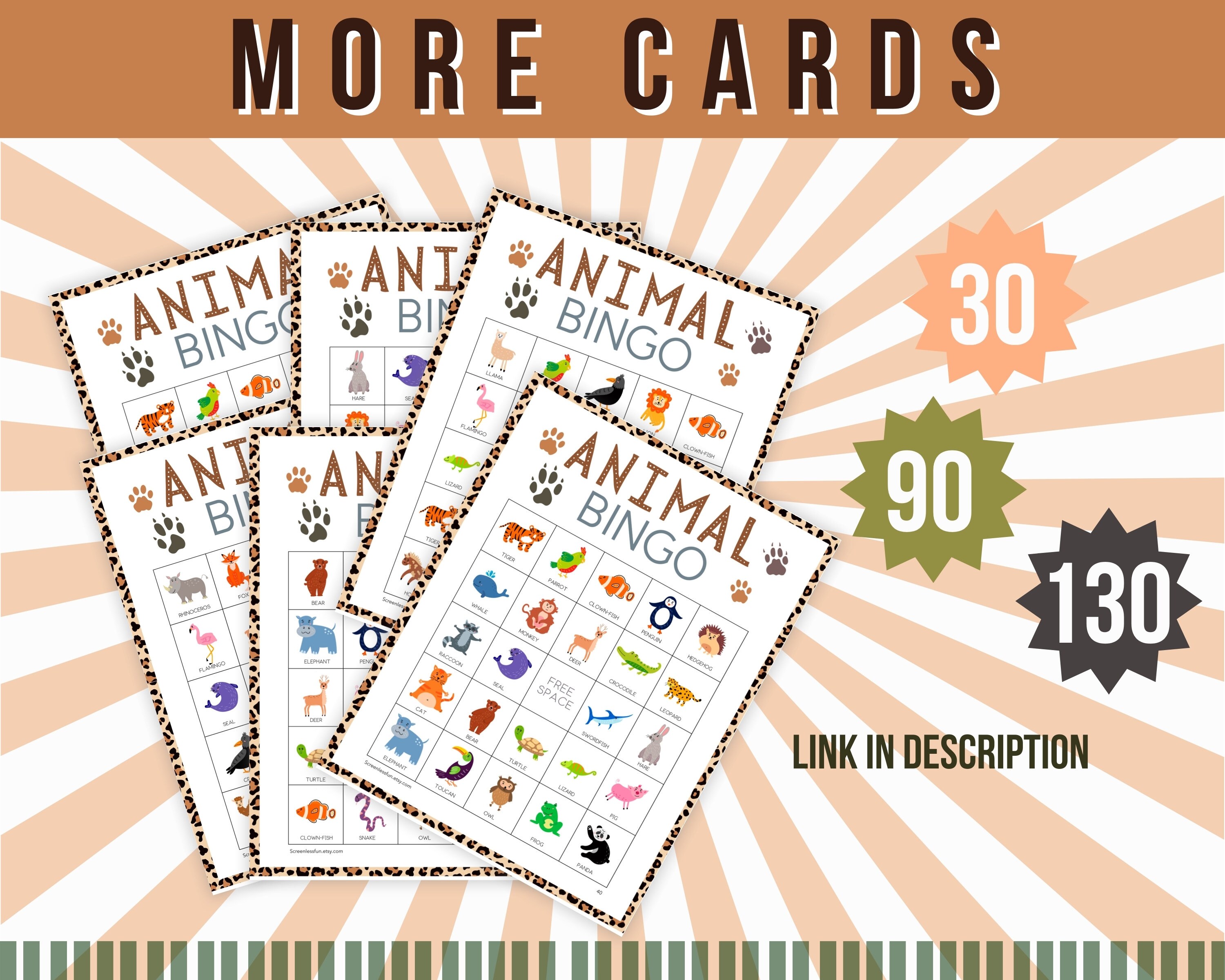 Kids Animal Bingo Game: 30 Printable Cards (PDF) - Etsy