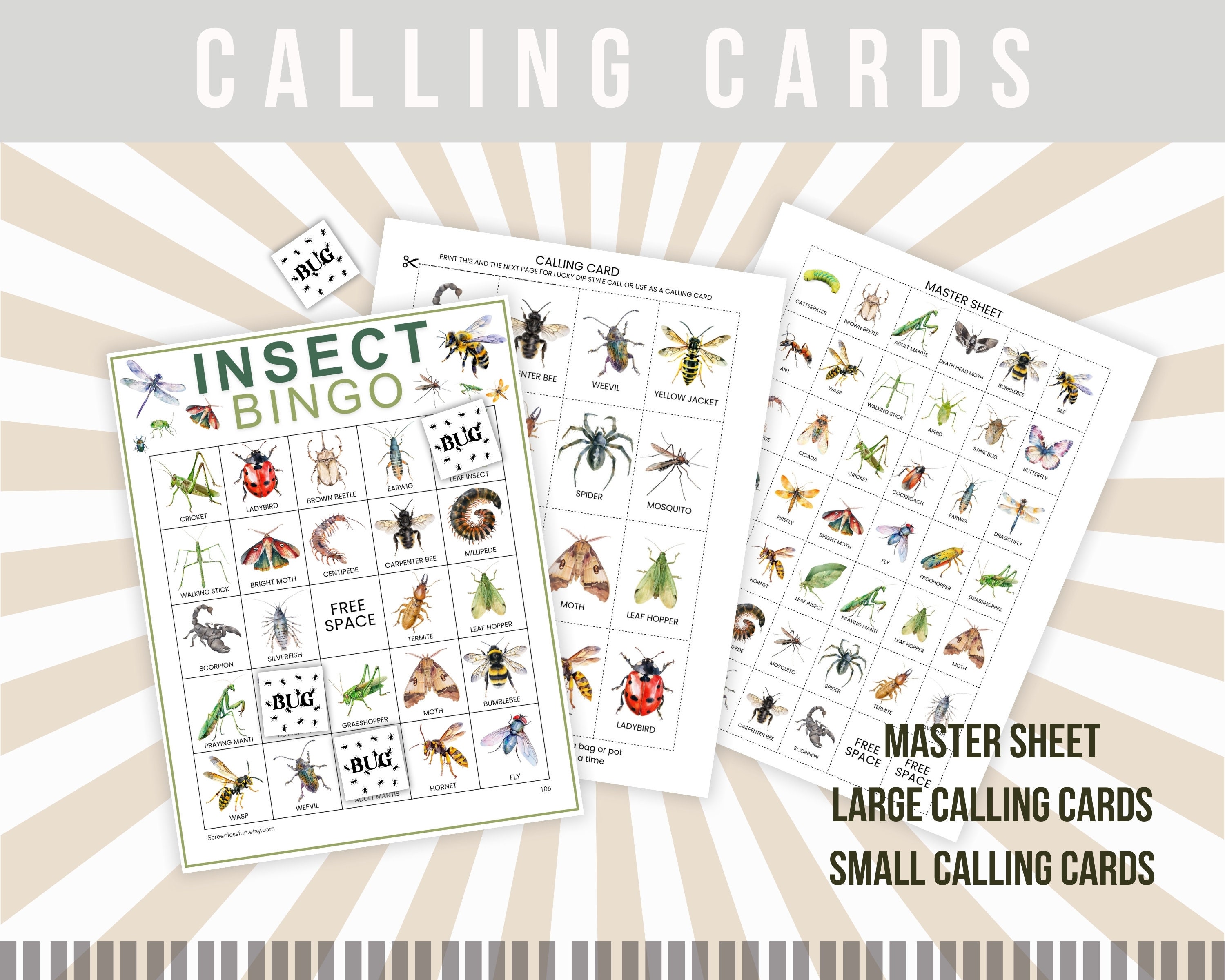 130 Insect Bingo Cards, Bug Bingo Birthday Party Game, Printable Animal ...