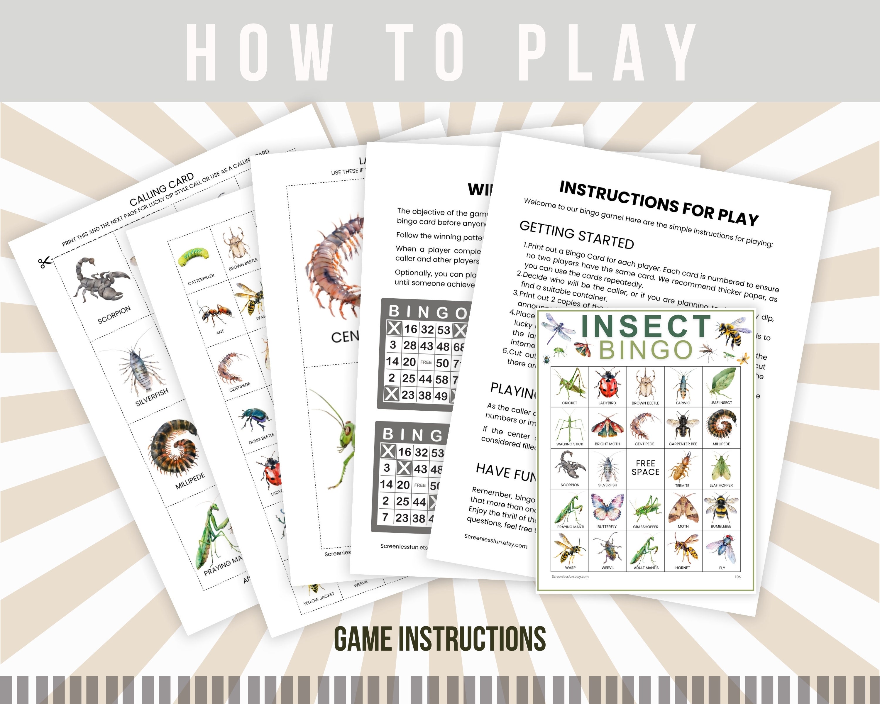 130 Insect Bingo Cards, Bug Bingo Birthday Party Game, Printable Animal ...
