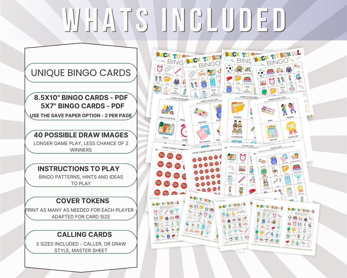 130 Back to School Bingo Cards, Printable School Classroom Game ...