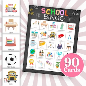 90 School Bingo Printable Card, Back to School Bingo Game, Education ...