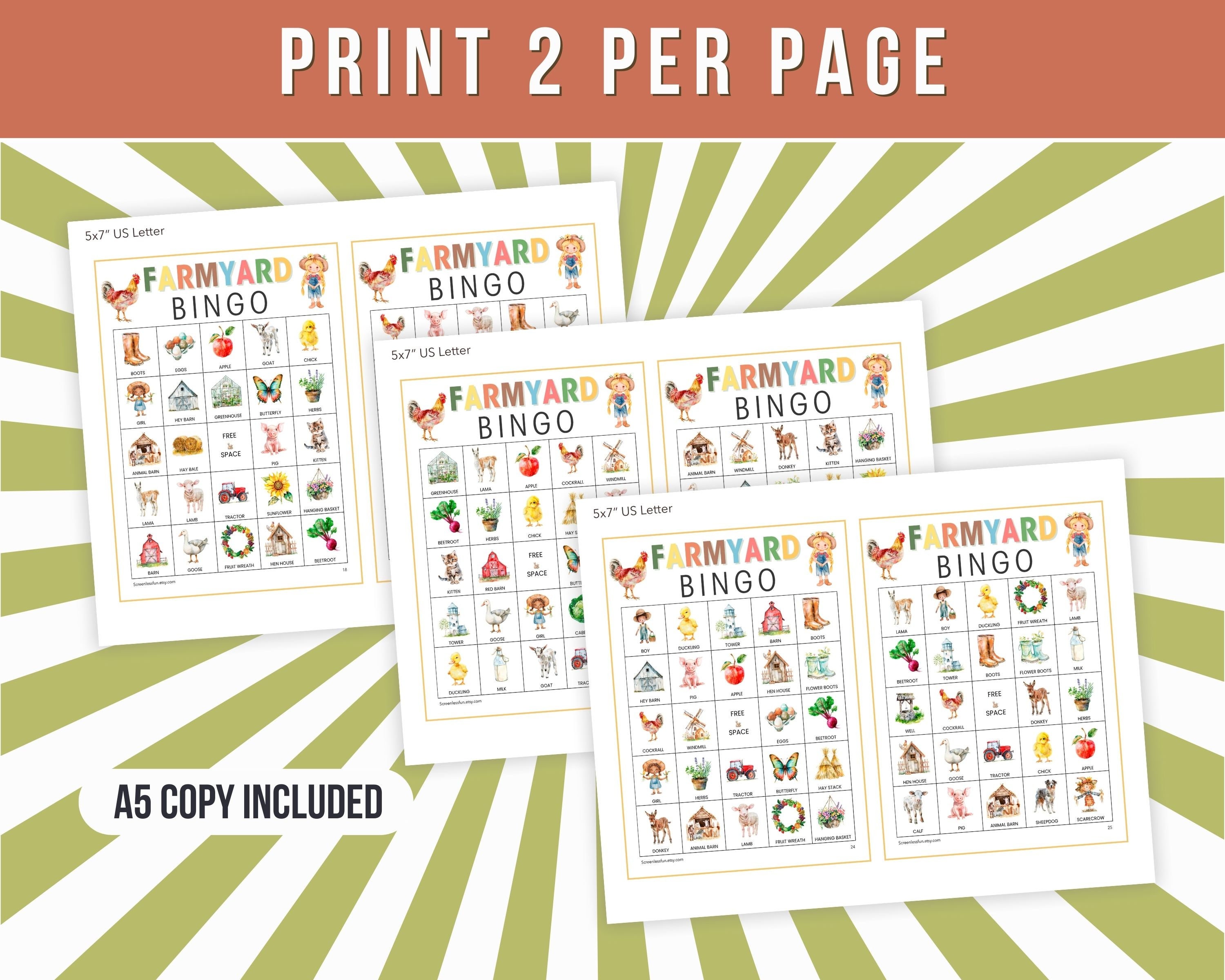 Kids Farm Animal Bingo Printable Cards, Farm Yard Educational Bingo ...