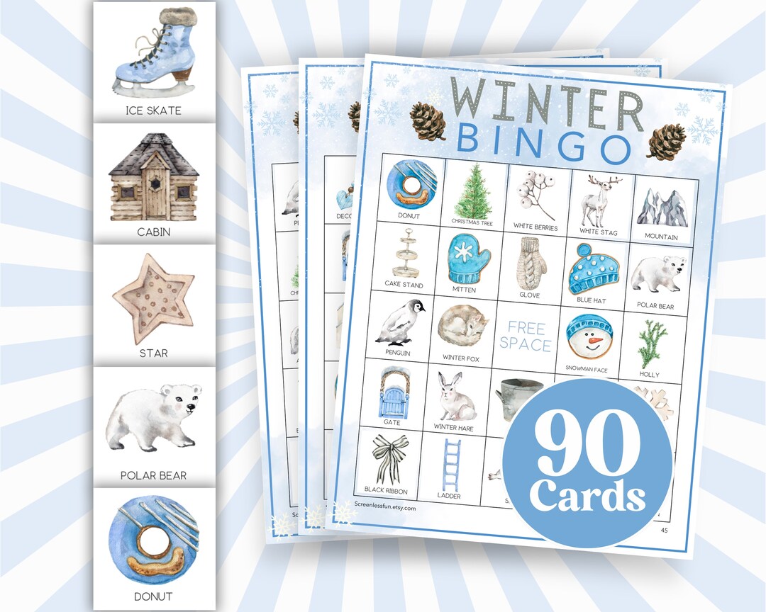 Winter Bingo Cards for Kids, Winter Wonderland Kids Party Game, Winter ...