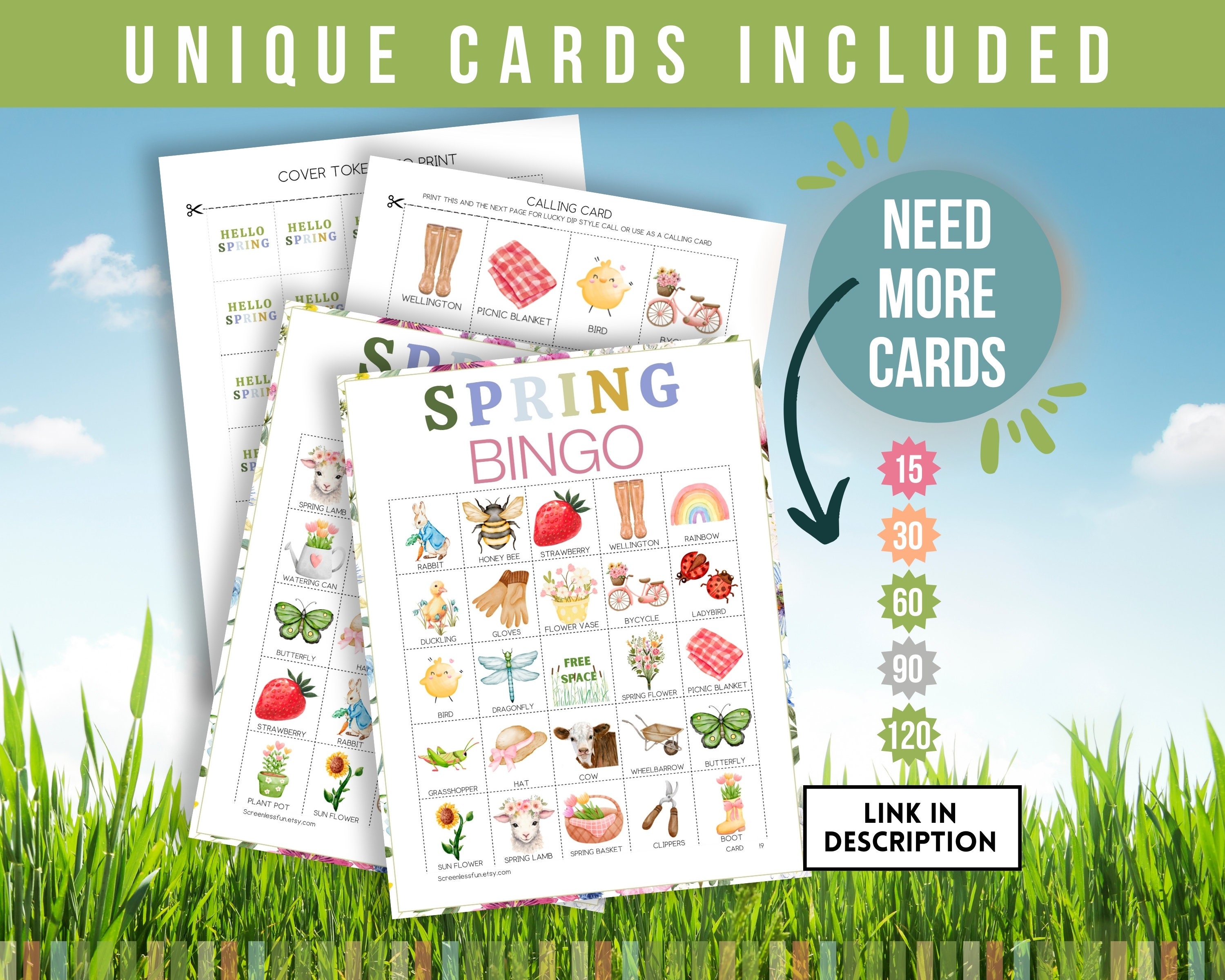 75 Bingo Cards Spring Printable Game, Bingo Kids Party Classroom ...