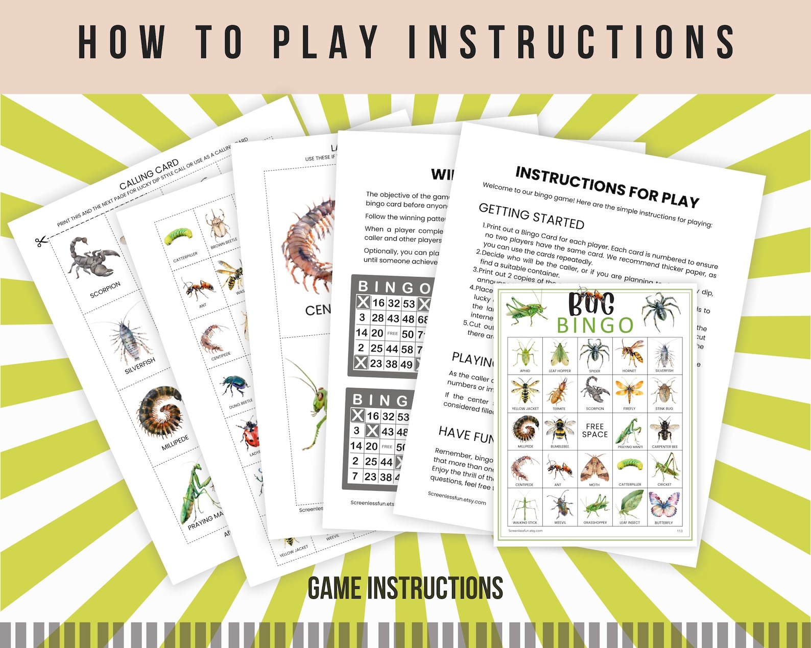 Bug Bingo Printable Game, Insect Creepy Crawlies Party Idea, Instant ...