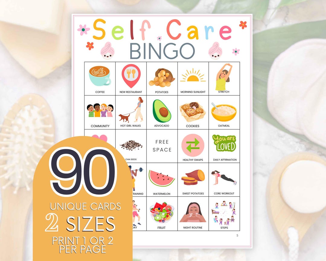 Self Care Bingo: 90 Printable Wellness Cards (large Family Game) - Etsy