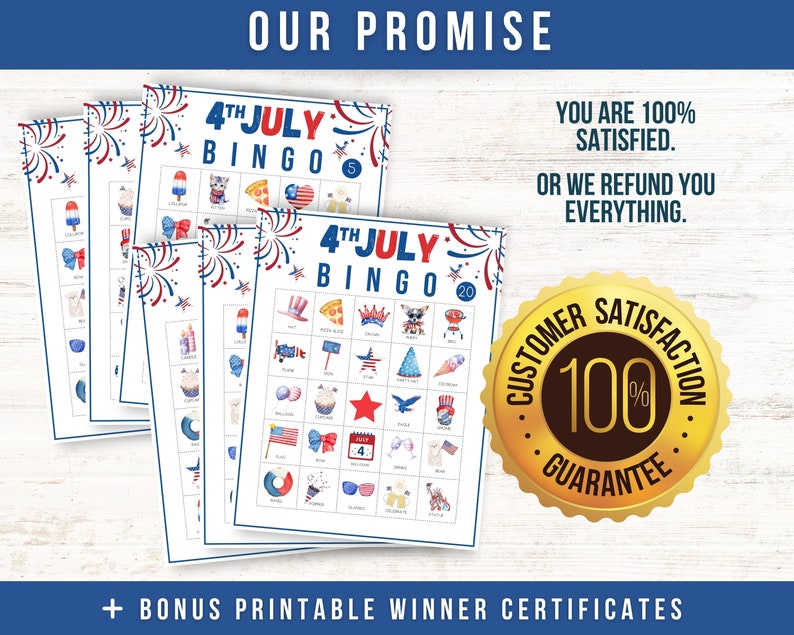 4th July Bingo Game: 50 Printable Patriotic Cards (PDF) - Etsy