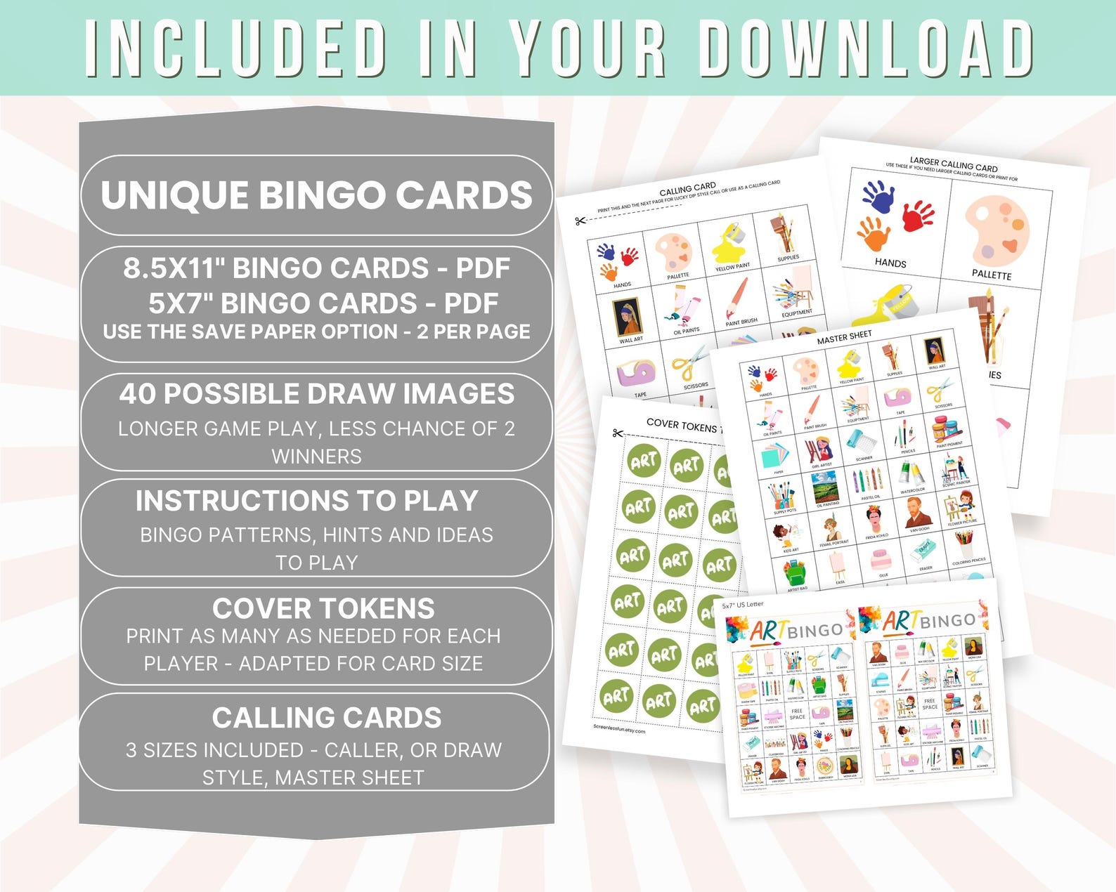 30 Art Bingo Cards, Printable Artist Bingo Game, Kids Art Party ...